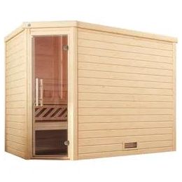 Weka Sauna "Massivholzsauna TURKU 3" Saunen Blockbohlen, moderne Ganzglastür Gr. Saunaofen, externe Steuerung, 9 kW, beige (natur)