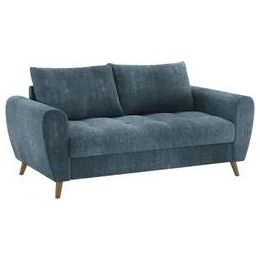 2,5-Sitzer Home Affaire "Blackburn II" Sofas Gr. B/H/T: 180cm x 71cm x 90cm, Veloursstoff, blau (dolce 13 ocean) Mit Kaltschaumpolsterung bis 140 kg belastbar