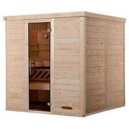 Weka Sauna "Premium-Massiv-Elementsauna KEMI 4" Saunen Blockbohlen, vorgefertigte Elemente, moderne Ganzglastür Gr. ohne Ofen, ohne Steuerung, beige (natur)