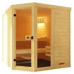 Weka Sauna "Massivholz-Elementsauna LAUK" Saunen Blockbohlen, vorgefertigte Elemente Gr. Saunaofen, integrierte Steuerung, 9 kW, beige (natur)