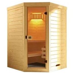 Weka Sauna "Massivholz-Elementsauna LAUK" Saunen Blockbohlen,vorgefertigte Elemente, moderne Ganzglastür Gr. Bio-Ofen, externe Steuerung, 3,6 kW, beige (natur)