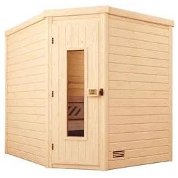 Weka Sauna "Massivholzsauna TURKU 2" Saunen Blockbohlen, isoliert Holztür Gr. Bio-Ofen, externe Steuerung, 9 kW, beige (natur)