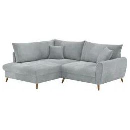 Ecksofa Home Affaire "Blackburn II" Sofas Gr. B/H/T: 230cm x 71cm x 190cm, Velours, Ottomane links, silberfarben (dolce 14 silber) Wahlweise mit Kaltschaumpolsterung bis 140 kg belastbar