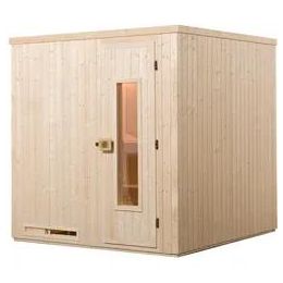 Weka Sauna "Elementsauna HALMSTAD 2" Saunen vorgefertigte Elemente, isolierte Holztür Gr. Saunaofen, integrierte Steuerung, 5,4 kW, beige (natur)