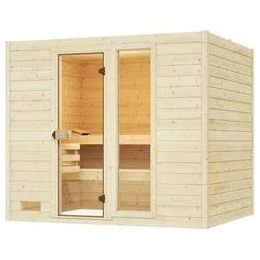 Weka Sauna "Massivholzsauna VALIDA 4" Saunen Blockbohlen, Fensterelement, moderne Ganzglastür Gr. Saunaofen, externe Steuerung, 7,5 kW, beige (natur)