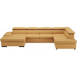 Sit & More Wohnlandschaft SIT & MORE "Alcudia U-Form", gelb (curry), B:349cm H:73cm T:226cm, Sofas, wahlweise mit Bettfunktion