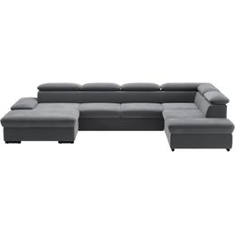 Sit & More Wohnlandschaft SIT & MORE "Alcudia U-Form", grau, B:349cm H:73cm T:226cm, 98% Polyester, 2% Polyamid, Sofas, wahlweise mit Bettfunktion
