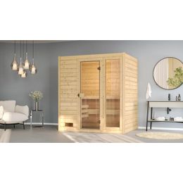 Weka Sauna "Massivholzsauna VALIDA 2" Saunen Blockbohlen, moderne Ganzglastür, Fensterelement Gr. Bio-Ofen, externe Steuerung, 4,5 kW, beige (natur)