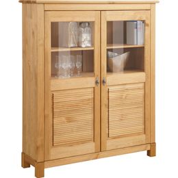 Highboard Home Affaire "Rauna" Sideboards Gr. B/H/T: 111,6 cm x 135,7 cm x 38 cm, beige (gelaugt, geölt) Vitrine, Breite 111,6 cm, aus massiver Kiefer