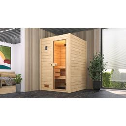 Weka Sauna "Massivholzsauna VALIDA 1" Saunen Blockbohlen, moderne Ganzglastür Gr. Bio-Ofen, externe Steuerung, 3,6 kW, beige (natur)