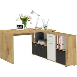 Eckschreibtisch FMD "Lex, Schreibtisch / Sideboard" Tische Gr. B/H/T: 136cm x 74cm x 66,5cm, weiß (artisan-oak/weiß) variabel montierbar, Breite 136 205 cm, Made in Germany