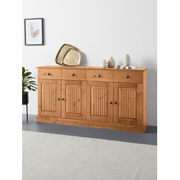 Sideboard Home Affaire "Liotta", beige (natur gebeizt, gewachst), B:158cm H:80cm T:34cm, FSC-zertifiziertes Massivholz, Sideboards