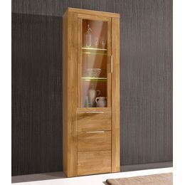 Vitrine Home Affaire, braun (eiche teilmassiv), Holzwerkstoff eichefarben (Korpus) / Massivholz Eiche (Front), Holz teilmassiv, Schränke