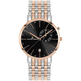 Quarzuhr Jacques Lemans "Nizza" Armbanduhren goldfarben (roségoldfarben) Damen Armbanduhr, Damenuhr, Herrenuhr, Datum, bicolor, unisex