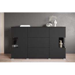 Sideboard Inosign "Kenia" Sideboards Gr. B/H/T: 150 cm x 88,9 cm x 39,5 cm, schwarz (graphite matt) Sideboard mit 3 Schubladen, 6 Fächern, Glastüren, Breite 150 cm