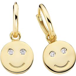 Paar Creolen Kangaroos "Schmuck Geschenk Silber 925 Ohrschmuck Ohrringe Smiley, K0053E/90/03" Gr. Silber 925 (Sterlingsilber), goldfarben (gelbgoldfarben, kristallweiß, kristallweiß) Damen mit Zirkonia (synth.) - Einhänger abnehmbar