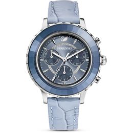 Chronograph Swarovski "OCTEA LUX CHRONO, 5580600" Armbanduhren blau (graublau) Damen Armbanduhr, Quarzuhr, Damenuhr, Swarovski-Kristalle, Swiss Made