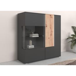 Highboard COTTA "Montana" Sideboards Gr. B/H/T: 120cm x 121cm x 39cm, schwarz (schwarz/artisan) Vitrine, Breite 120 cm, inkl. LED-Beleuchtung und Push-To-Open