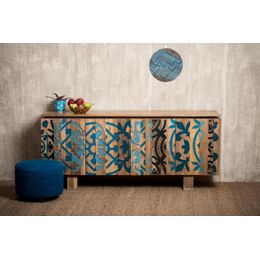 Sideboard Home Affaire "Layer" Sideboards Gr. B/H/T: 185 cm x 77 cm x 47 cm, bunt (braun, blau) Kommode mit 4 dekorativen Türen, Breite 177 cm