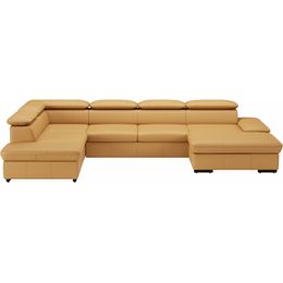 Sit & More Wohnlandschaft SIT & MORE "Alcudia U-Form", gelb (curry), B:349cm H:73cm T:226cm, Sofas, wahlweise mit Bettfunktion