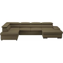 Sit & More Wohnlandschaft SIT & MORE "Alcudia U-Form", grün (olive), B:349cm H:73cm T:226cm, Sofas, wahlweise mit Bettfunktion