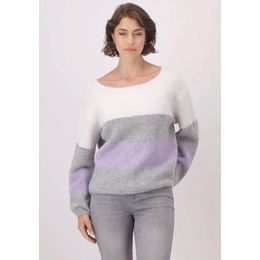 Rundhalspullover monari Gr. 38, bunt (mehrfarbig gestreift) Damen Pullover mit Blockstreifen