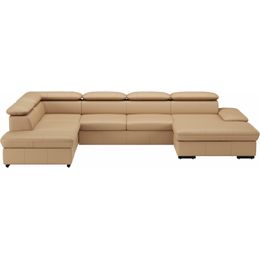Sit & More Wohnlandschaft SIT & MORE "Alcudia U-Form", braun (cappuccino), B:349cm H:73cm T:226cm, Sofas, wahlweise mit Bettfunktion
