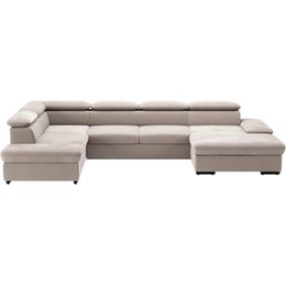 Sit & More Wohnlandschaft SIT & MORE "Alcudia U-Form", grau (elefant), B:349cm H:73cm T:226cm, 100% Polyester, Sofas, wahlweise mit Bettfunktion