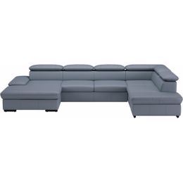 Sit & More Wohnlandschaft SIT & MORE "Alcudia U-Form", bunt (graublau), B:349cm H:73cm T:226cm, Sofas, wahlweise mit Bettfunktion