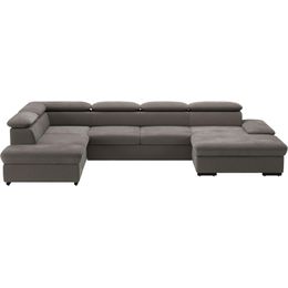 Sit & More Wohnlandschaft SIT & MORE "Alcudia U-Form", braun (schlamm), B:349cm H:73cm T:226cm, 100% Polyester, Sofas, wahlweise mit Bettfunktion