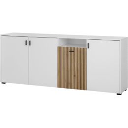 Sideboard Inosign "Hudson" Sideboards Gr. B/H/T: 200cm x 80cm x 42cm, weiß (weiß/eiche) in moderner Trendfarbe, Griffe aus Metall (Schwarz), Breite 200 cm