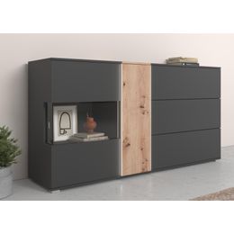 Sideboard COTTA "Montana" Sideboards Gr. B/H/T: 185 cm x 93 cm x 45 cm, 1 St., schwarz (schwarz, artisan) Kommode, Breite 185 cm, inkl. LED-Beleuchtung, mit Push-To-Open