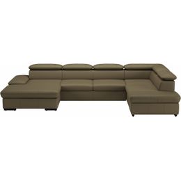 Sit & More Wohnlandschaft SIT & MORE "Alcudia U-Form", grün (olive), B:349cm H:73cm T:226cm, Sofas, wahlweise mit Bettfunktion