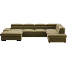 Sit & More Wohnlandschaft SIT & MORE "Alcudia U-Form", grün (olive), B:349cm H:73cm T:226cm, 98% Polyester, 2% Polyamid, Sofas, wahlweise mit Bettfunktion