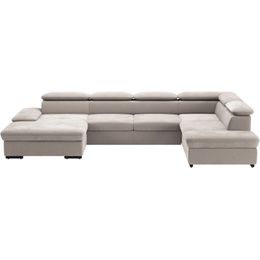 Sit & More Wohnlandschaft SIT & MORE "Alcudia U-Form", grau (elefant), B:349cm H:73cm T:226cm, 100% Polyester, Sofas, wahlweise mit Bettfunktion