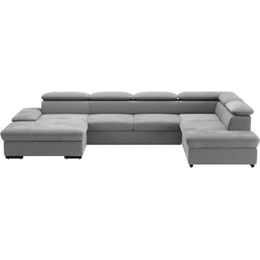 Sit & More Wohnlandschaft SIT & MORE "Alcudia U-Form", grau, B:349cm H:73cm T:226cm, 100% Polyester, Sofas, wahlweise mit Bettfunktion