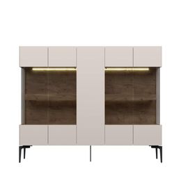 Sideboard Places of Style "Sky45" Sideboards Gr. B/H/T: 152cm x 125cm x 42cm, Breite 152 mit Beleuchtung, beige (cashmere farbe) Vitrine, Lackiert mit wasserbasiertem UV-Lack