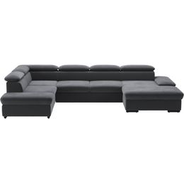 Sit & More Wohnlandschaft SIT & MORE "Alcudia U-Form", grau (dunkelgrau), B:349cm H:73cm T:226cm, 98% Polyester, 2% Polyamid, Sofas, wahlweise mit Bettfunktion