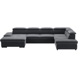 Sit & More Wohnlandschaft SIT & MORE "Alcudia U-Form", grau (dunkelgrau), B:349cm H:73cm T:226cm, 98% Polyester, 2% Polyamid, Sofas, wahlweise mit Bettfunktion