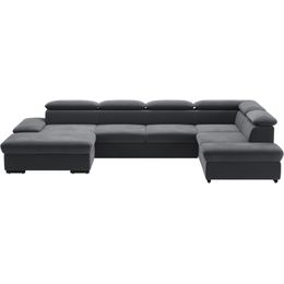 Sit & More Wohnlandschaft SIT & MORE "Alcudia U-Form", grau (dunkelgrau), B:349cm H:73cm T:226cm, 98% Polyester, 2% Polyamid, Sofas, wahlweise mit Bettfunktion