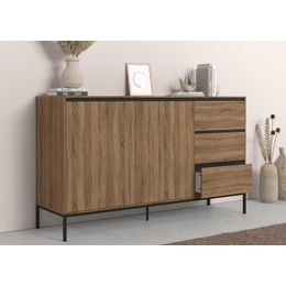 Sideboard Inosign "Bari" Sideboards Gr. B/H/T: 140cm x 82cm x 40cm, 3 St., schwarz (eiche/schwarz) Kommode mit 2 Türen und 3 Schubkästen, Breite 140 cm