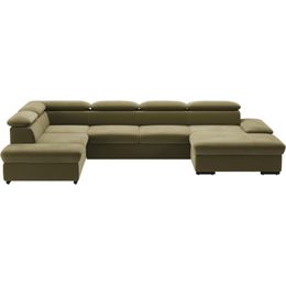 Sit & More Wohnlandschaft SIT & MORE "Alcudia U-Form", grün (olive), B:349cm H:73cm T:226cm, 98% Polyester, 2% Polyamid, Sofas, wahlweise mit Bettfunktion