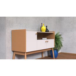 Sideboard WOODMAN Sideboards Gr. B/H/T: 115cm x 81cm x 42cm, weiß (weiß/eichefarben) Kommode im angesagten skandinavischen Look, Breite 115 cm