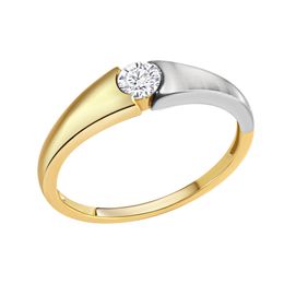 Fingerring Celesta "375/- Gelbgold 2farbig Zirkonia" Fingerringe Gr. 054 (17,2), Gold, gelb (gelb + weiß) Damen