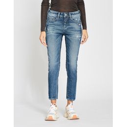 Relax-fit-Jeans Gang "94AMELIE CROPPED" Gr. 32, N-Gr, blau (worn denim), Damen, Denim/Jeans, Obermaterial: 90% Baumwolle, 8% Polyester, 2% Elasthan, Jeans, in 5-Pocket-Style