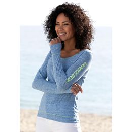 Langarmshirt Venice Beach Gr. 32/34, blau (blau, meliert) Damen Shirts mit sportlichem Logoprint, sportlich-casual