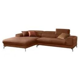 Ecksofa W.Schillig "piedroo" Sofas Gr. B/H/T: 303 cm x 70 cm x 193 cm, Chenille-Flachgewebe R66, Longchair links, mit Kopfteilverstellung-ohne Sitztiefenverstellung, braun (copper r66) Ecksofa Kopfteilverstellung, wahlweise mit Sitztiefenverstellung, Breite 303cm