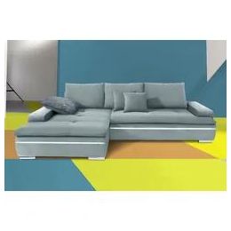 Ecksofa Inosign "Haiti L-Form" Sofas Gr. B/H/T: 276cm x 87cm x 180cm, Struktur, Recamiere links, mit RGB-LED-Beleuchtung-ohne Bettkasten-ohne Bettfunktion, blau (denim) wahlweise mit Kaltschaum (140kg BelastungSitz), Bettfunktion