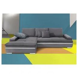 Ecksofa Inosign "Haiti L-Form" Sofas Gr. B/H/T: 276cm x 87cm x 180cm, Struktur, Recamiere links, Mit Kaltschaum-mit RGB-LED-Beleuchtung-ohne Bettkasten-ohne Bettfunktion, grau (stone) wahlweise mit Kaltschaum (140kg BelastungSitz), Bettfunktion