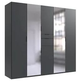 Drehtürenschrank wimex "Moldau Kleiderschrank mit Spiegel Schlafzimmerschrank Bestseller", grau (graphit), B:225cm H:208cm T:58cm, Spanplatte, Schränke, Wähle deine Innenausstattung fertig konfiguriert im Schrank